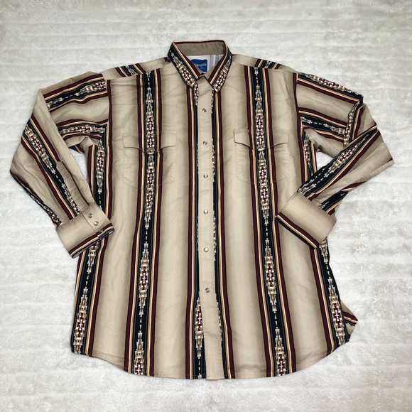 Wrangler | Shirts | Vintage Wrangler Aztec Shirt Mens Xl Brown Long ...